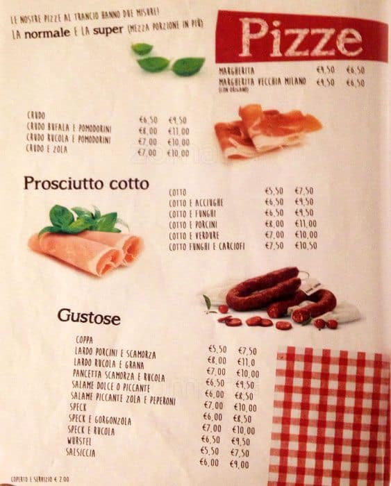 Menu at Little Italy pub & bar, Milan, Via Piero della Francesca