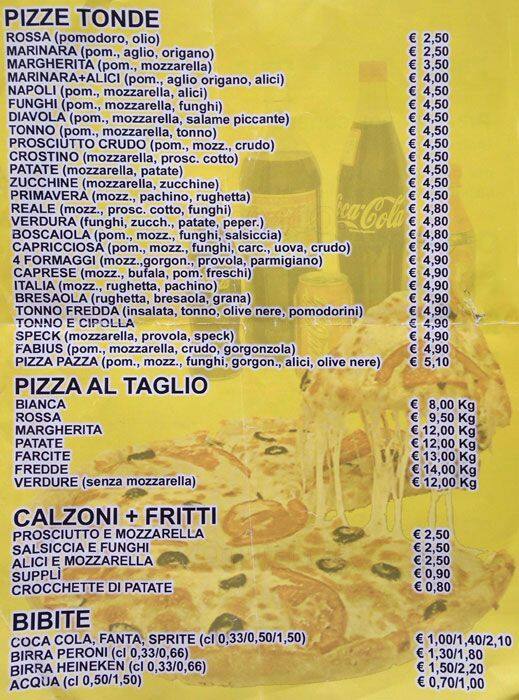 Menu at Bon Pan restaurant, Rome, Via Britannia