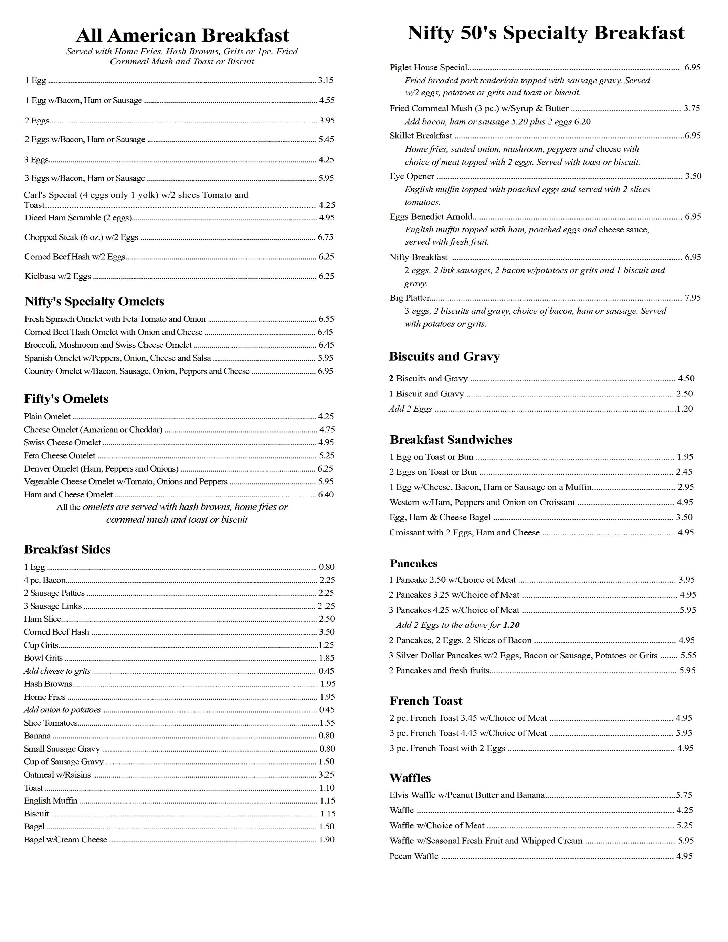 Menu at Lanore's Nifty 50'S Cafe, Largo