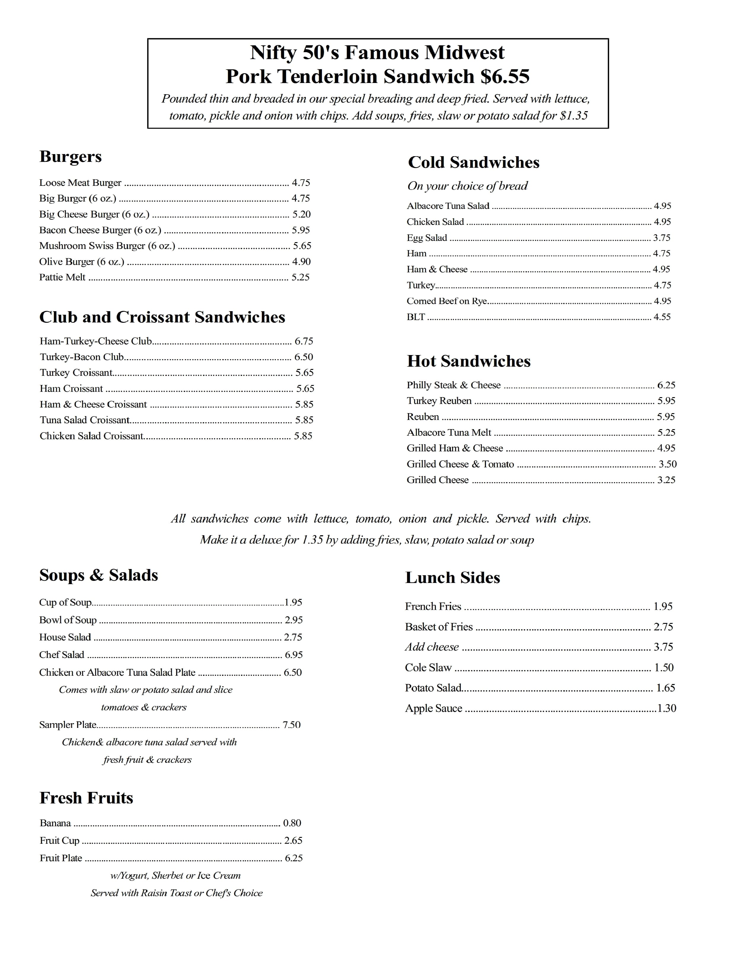 Menu at Lanore's Nifty 50'S Cafe, Largo