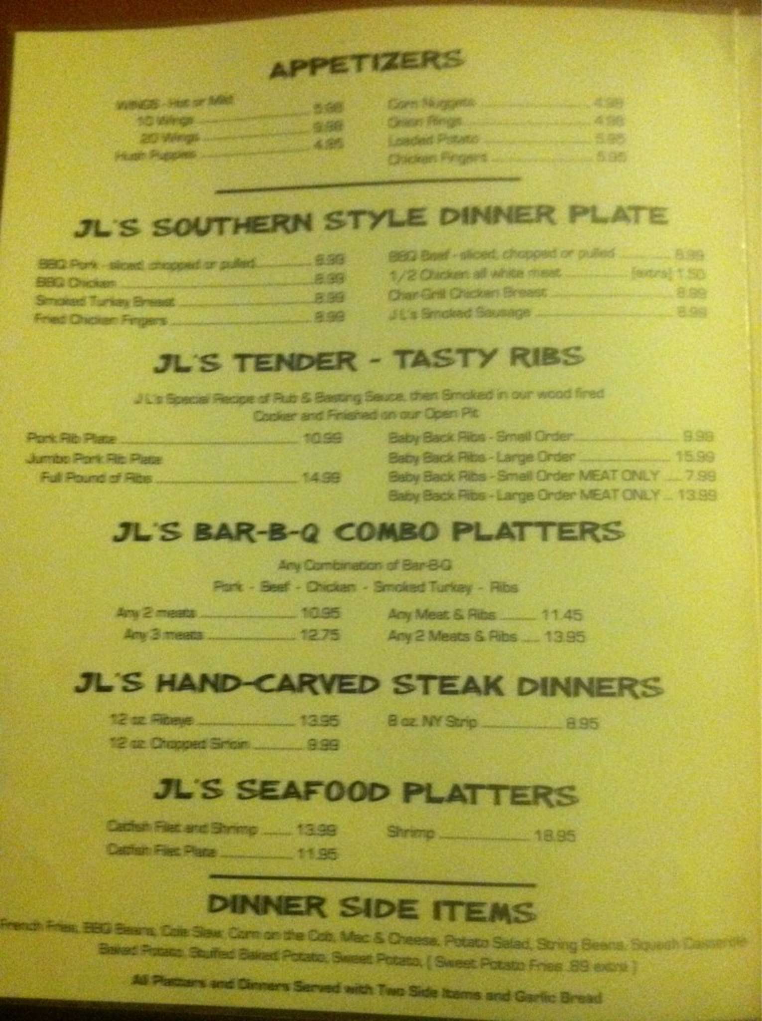 Menu at JL's Open Pit Bar-B-Q, Macon