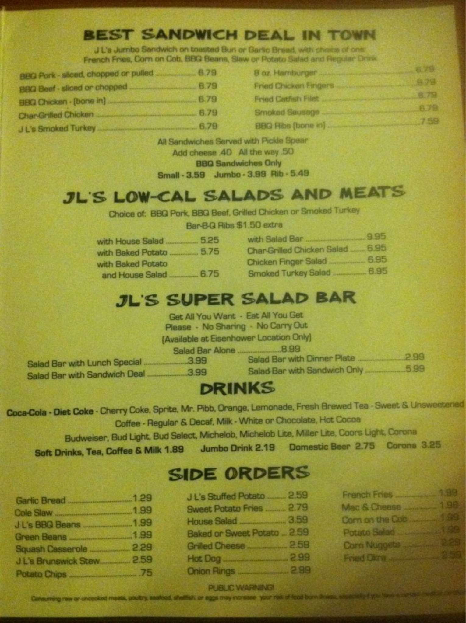 Menu at JL's Open Pit Bar-B-Q, Macon