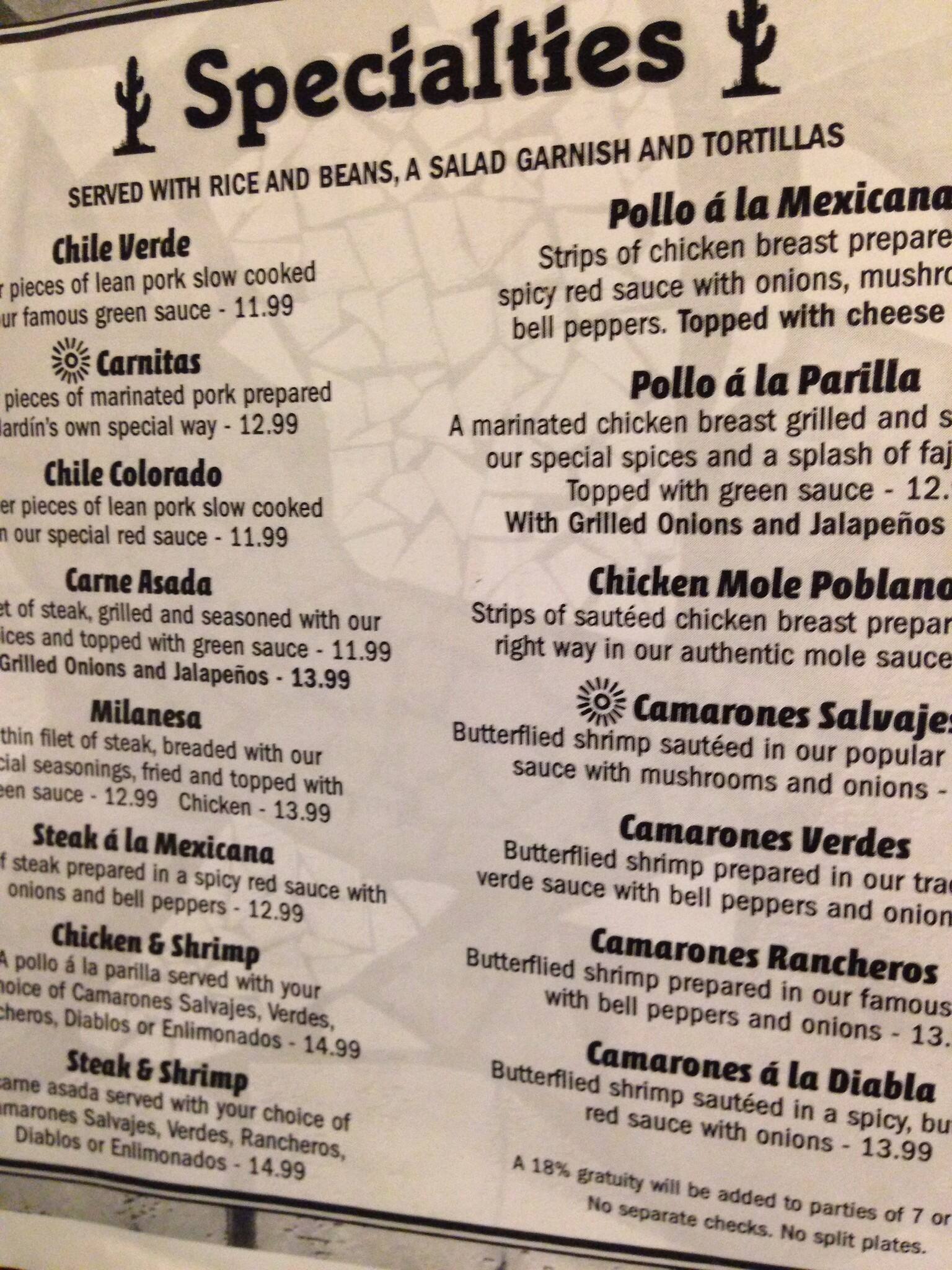 Menu at El Jardin pub & bar, Manteca