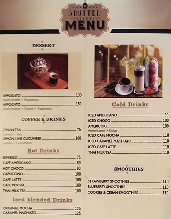 Menu at Shutter Cafe, Quezon City, 18 Sct. Dr. Lazcano Street