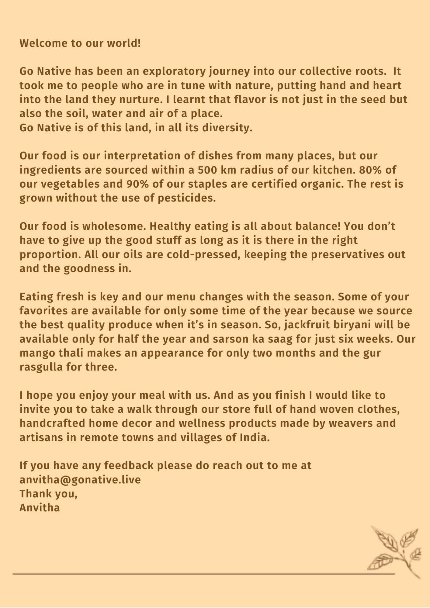 Menu at Go Native Whitefield, Bengaluru