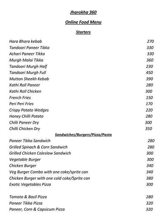 Menu of Jharokha 360°, Kabir Nagar, Jodhpur