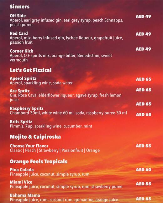 Menu of Orange Feels Bar - Hotel Indigo Dubai Downtown, Business Bay, Dubai
