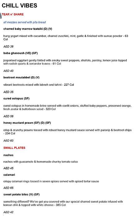 Menu at Orange Feels Bar - Hotel Indigo Dubai Downtown, Dubai