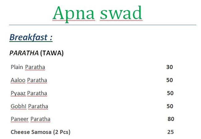 Menu of Apna Swad, Raj Nagar, Ghaziabad