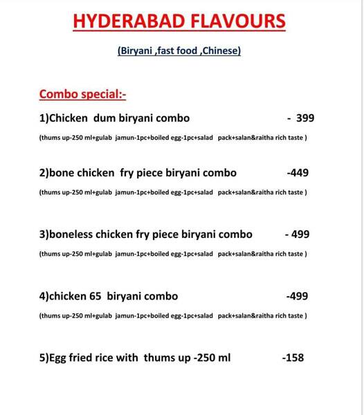Menu of Hyderabad Flavours, Lingampally, Hyderabad