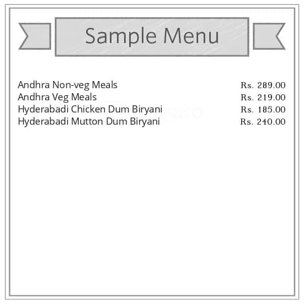 Menu of Andhra Gunpowder, Pallavaram, Chennai