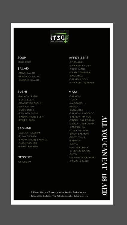 Menu of Itsu, Dubai Marina, Dubai