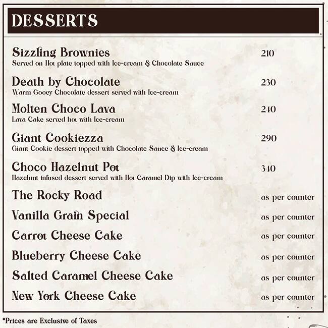 Menu at Vanilla Grain, Guwahati