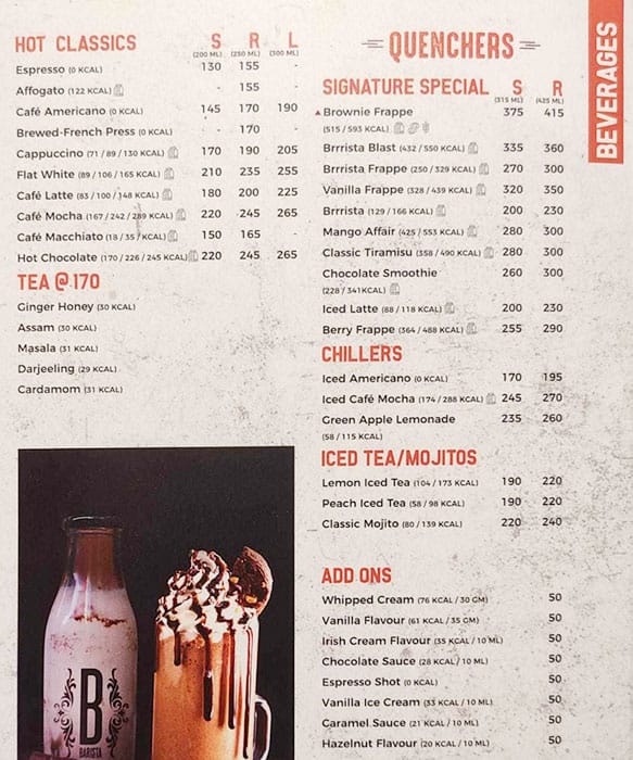 Menu of Barista Coffee, Ambala Road, Zirakpur