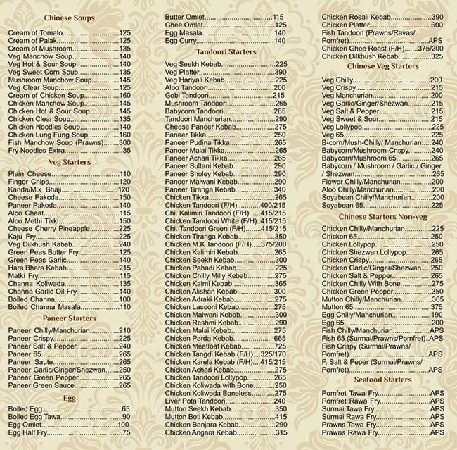 Menu of Arun Restaurant & Bar, Seawoods, Navi Mumbai