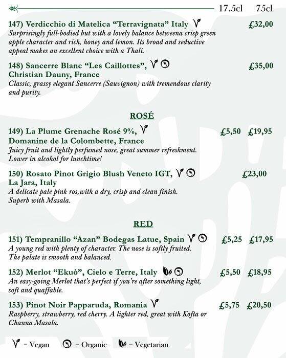 Menu at Woodlands restaurant, London, 77 Marylebone Ln
