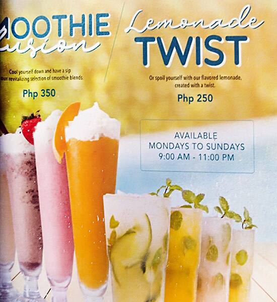 Menu at Wave restaurant, Parañaque, Pool Deck