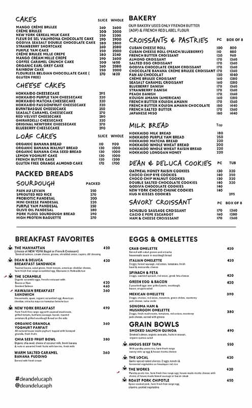 Menu at Dean & DeLuca cafe, San Juan