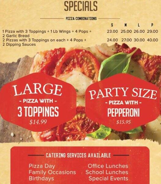 Menu at Tonino's Pizzeria & Panini, Brampton