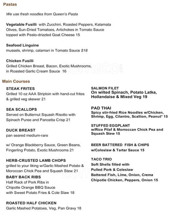 Menu at Sarah's Café & Bar, Toronto