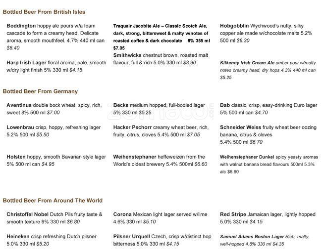 Menu at Sarah's Café & Bar, Toronto