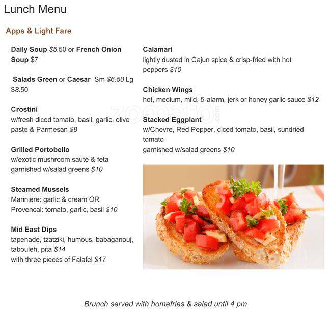 Menu at Sarah's Café & Bar, Toronto