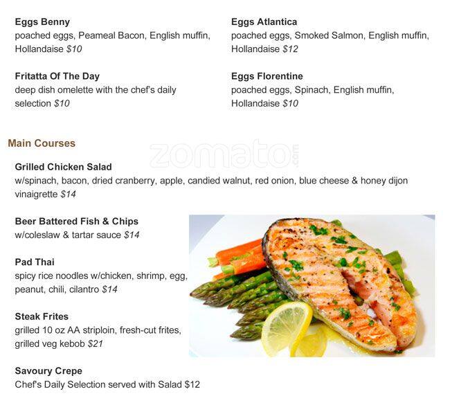 Menu at Sarah's Café & Bar, Toronto