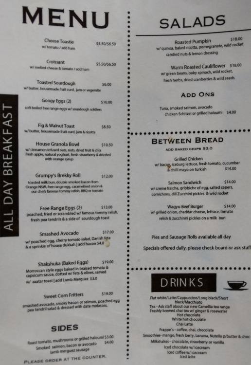 The Grumpy Baker Menu, Menu untuk The Grumpy Baker, Chatswood, Sydney ...
