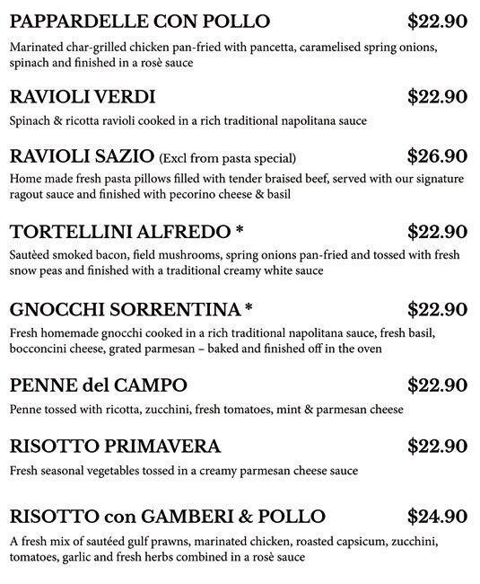 Menu at Sazio Italian Restaurant, Greenwith, 220 Target Hill Rd