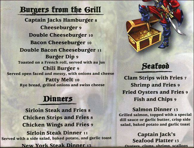 Menu at Captain Jack's pub & bar, Sumner