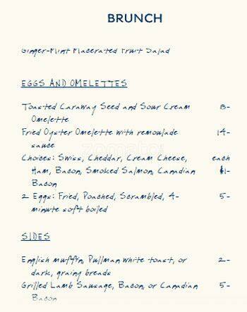 Menu at Prune restaurant, New York City, 54 E 1st St