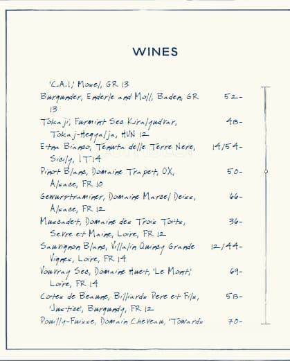 Menu at Prune restaurant, New York City, 54 E 1st St