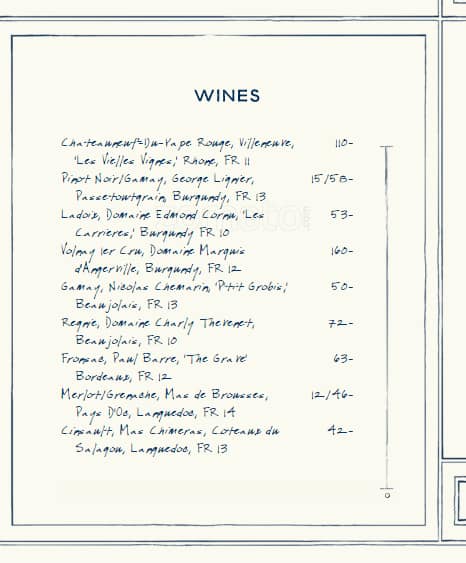 Menu at Prune restaurant, New York City, 54 E 1st St