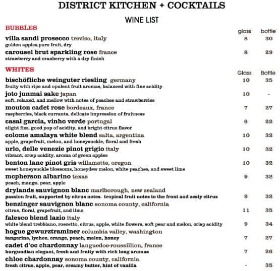 Menu at District Kitchen + Cocktails pub & bar, Austin