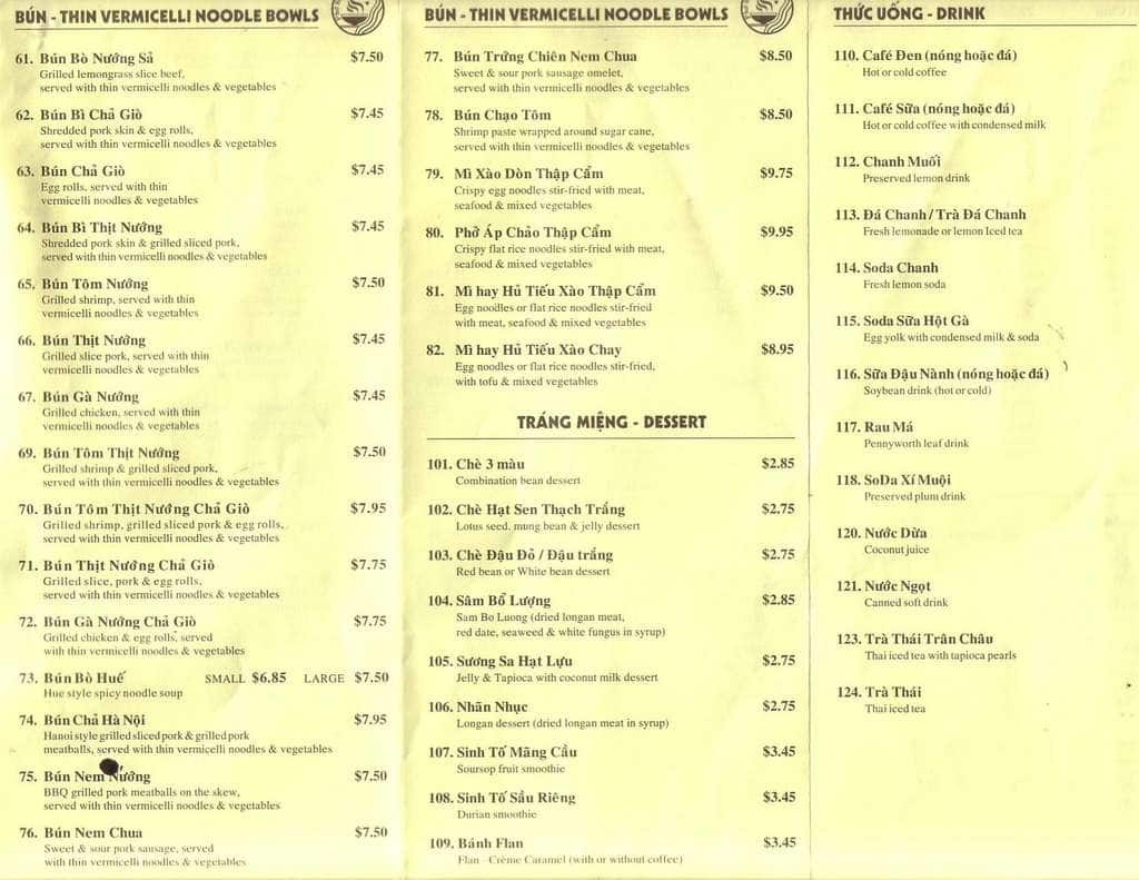 Menu at Phở Saigon 8 restaurant, Las Vegas, W Spring Mountain Rd suite b