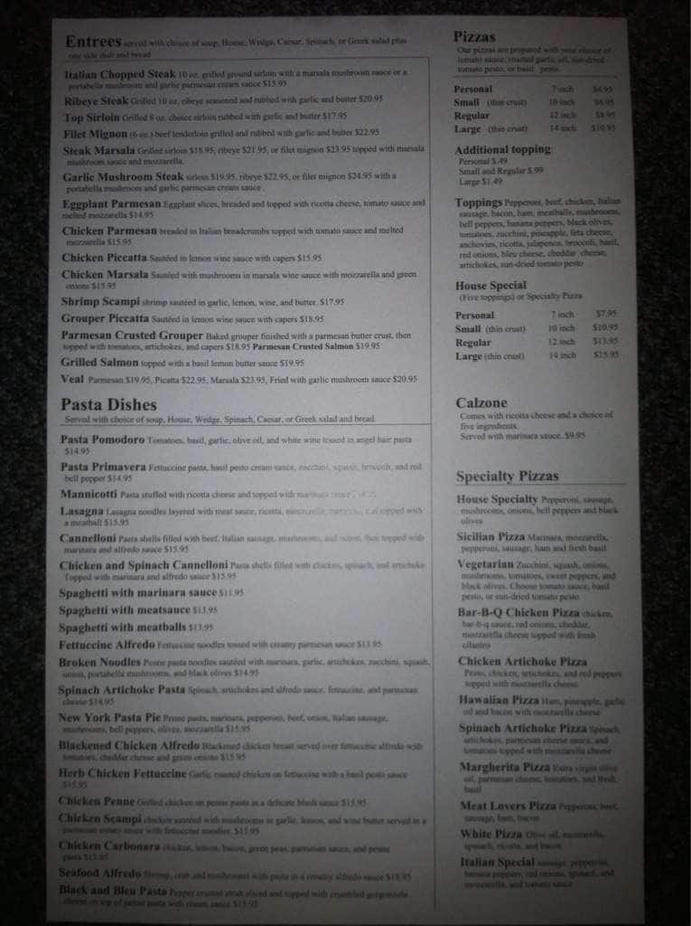 Menu at Papa Ron's Pizza & Italian Steakhouse, Monteagle