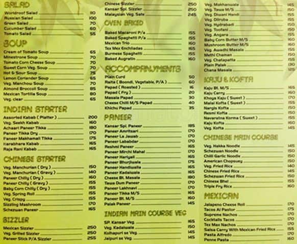 Kansar Garden Restaurant Menu, Menu for Kansar Garden Restaurant ...