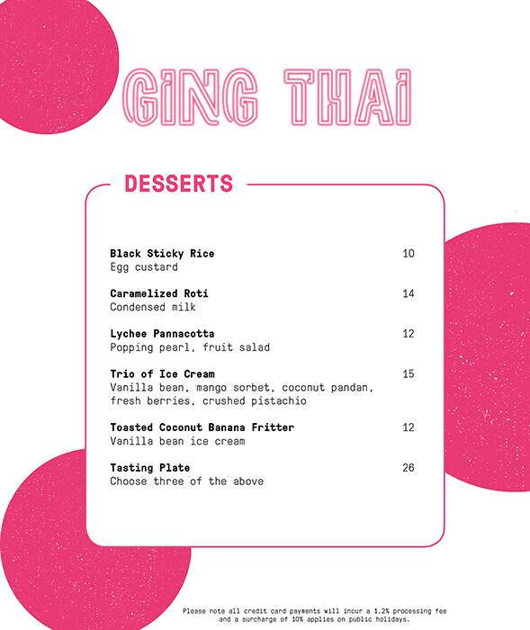 Menu at Ging Thai restaurant, Southbank, Crown Melbourne