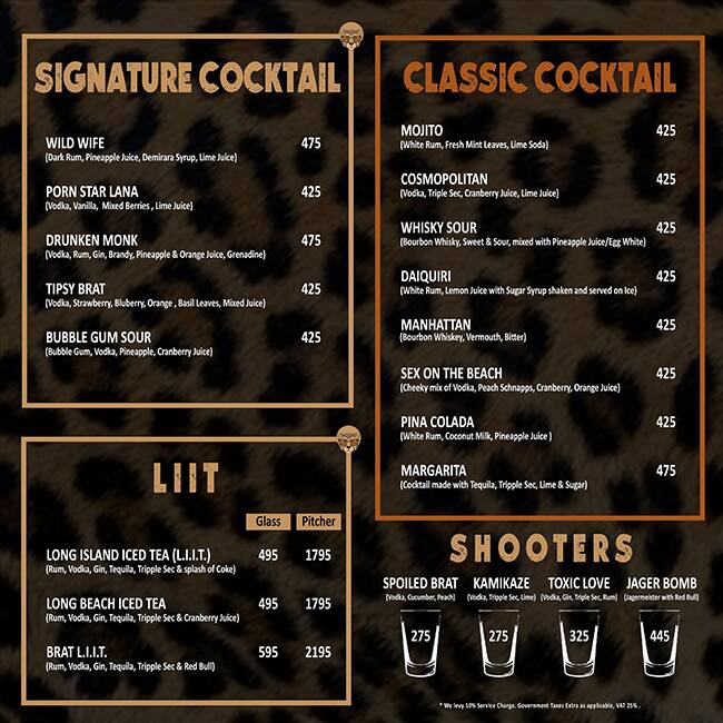 Menu at Brat House, New Delhi