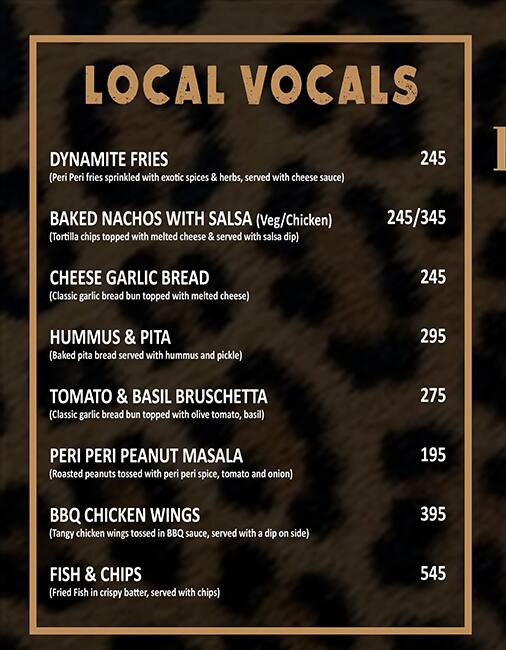 Menu at Brat House, New Delhi