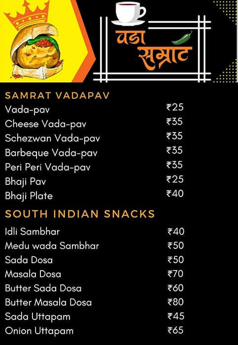 Menu of Vada Samrat, Wagle Estate, Thane West, Thane