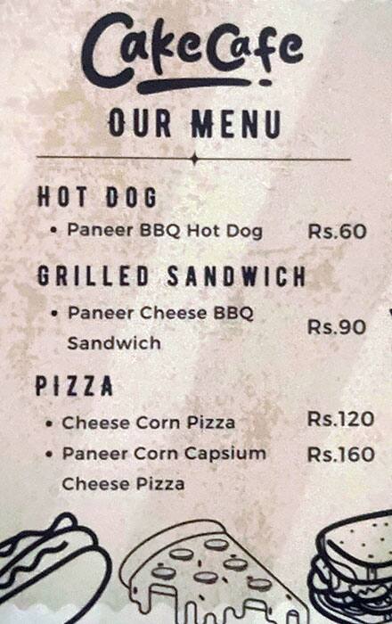Menu of Cake Cafe, Kamptee Locality, Nagpur