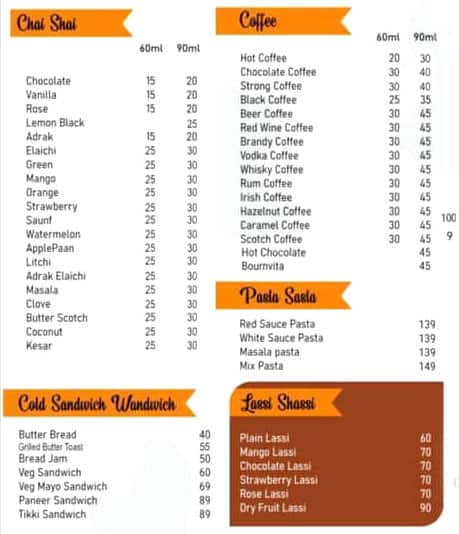 Menu of Chai Shai, Kandivali West, Mumbai