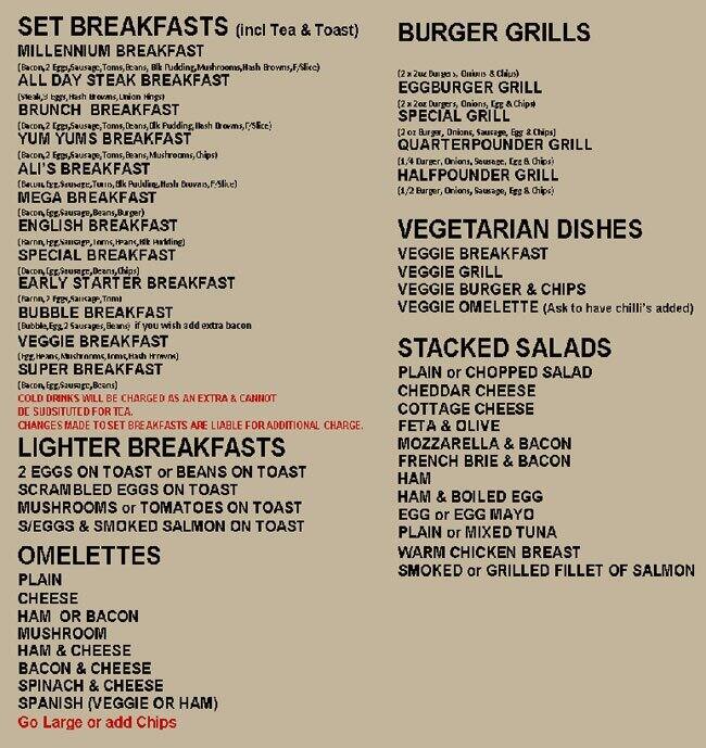 Menu at Yum Yum cafe, Edgware, High Street