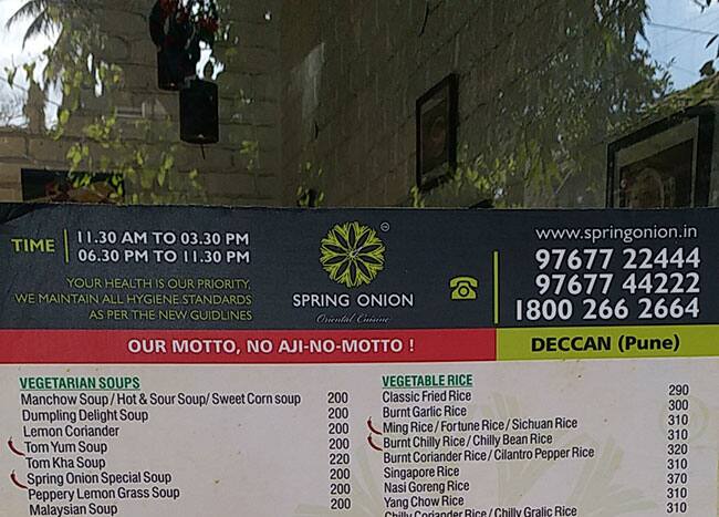 Menu at Spring Onion, Pune, Survey 78