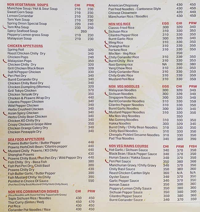 Menu of Spring Onion, Deccan Gymkhana, Pune