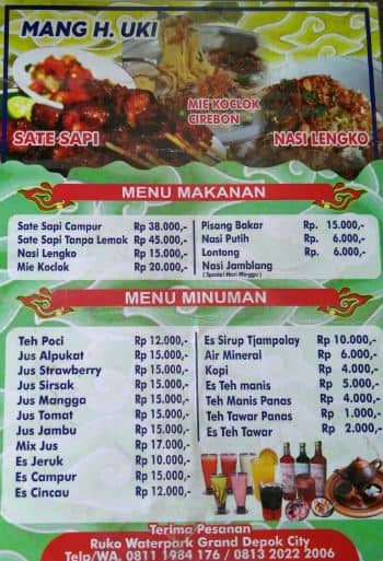 Carta del restaurante Empal Gentong H.uki, Depok