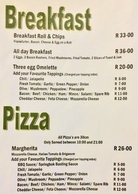 Carta de Springbok Bar, Pretoria, 495 Hilda St