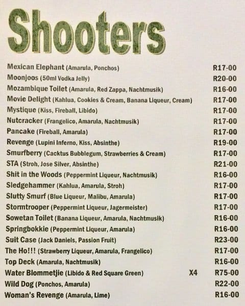 Carta de Springbok Bar, Pretoria, 495 Hilda St