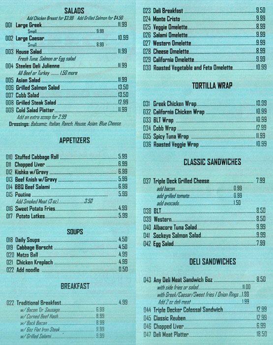 Menu at Steeles Deli Restaurant, Richmond Hill, 180 Steeles Ave W